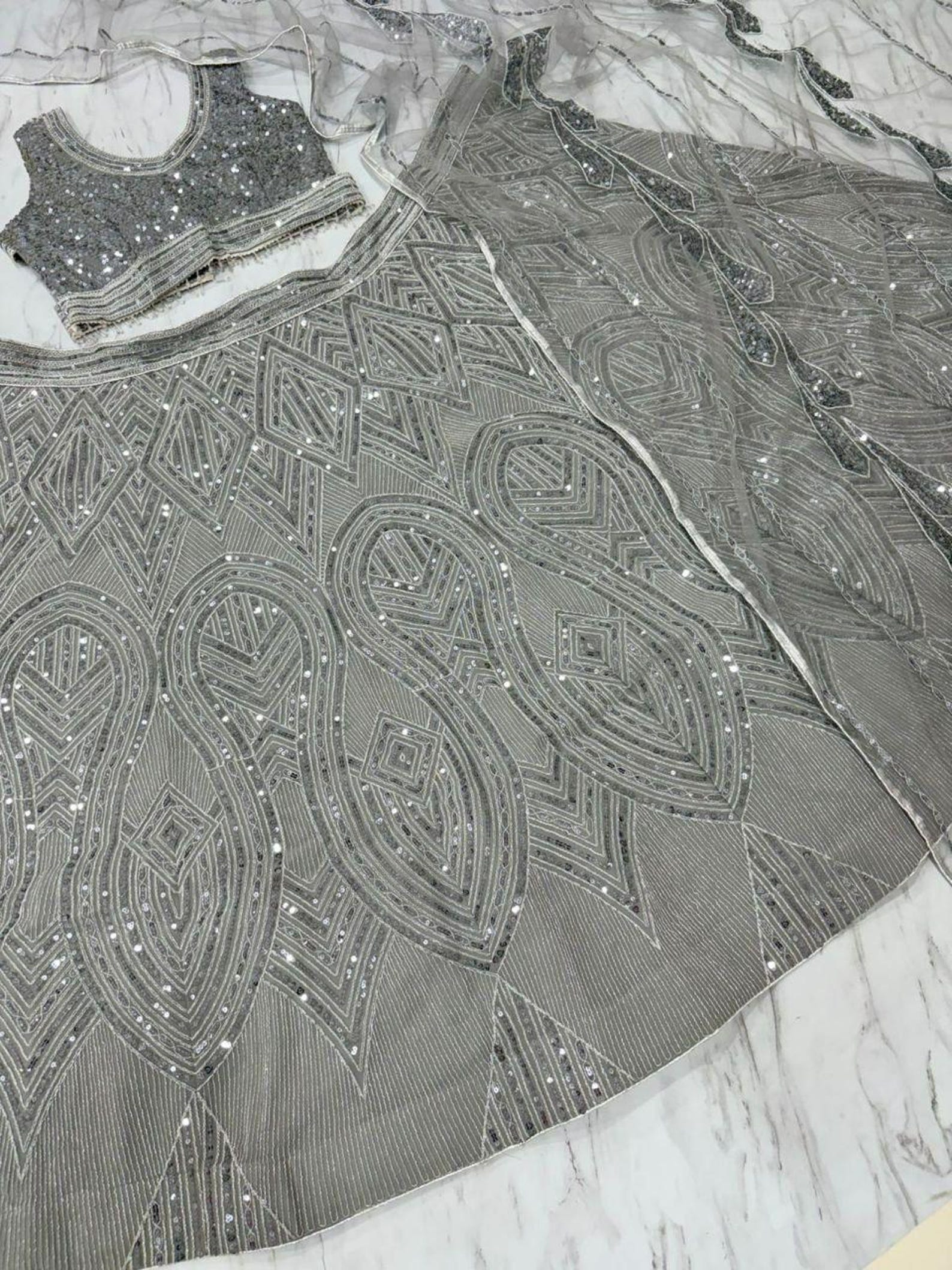 Silver Grey Lehenga Choli Designer Backless Blouse Chaniya Choli ...
