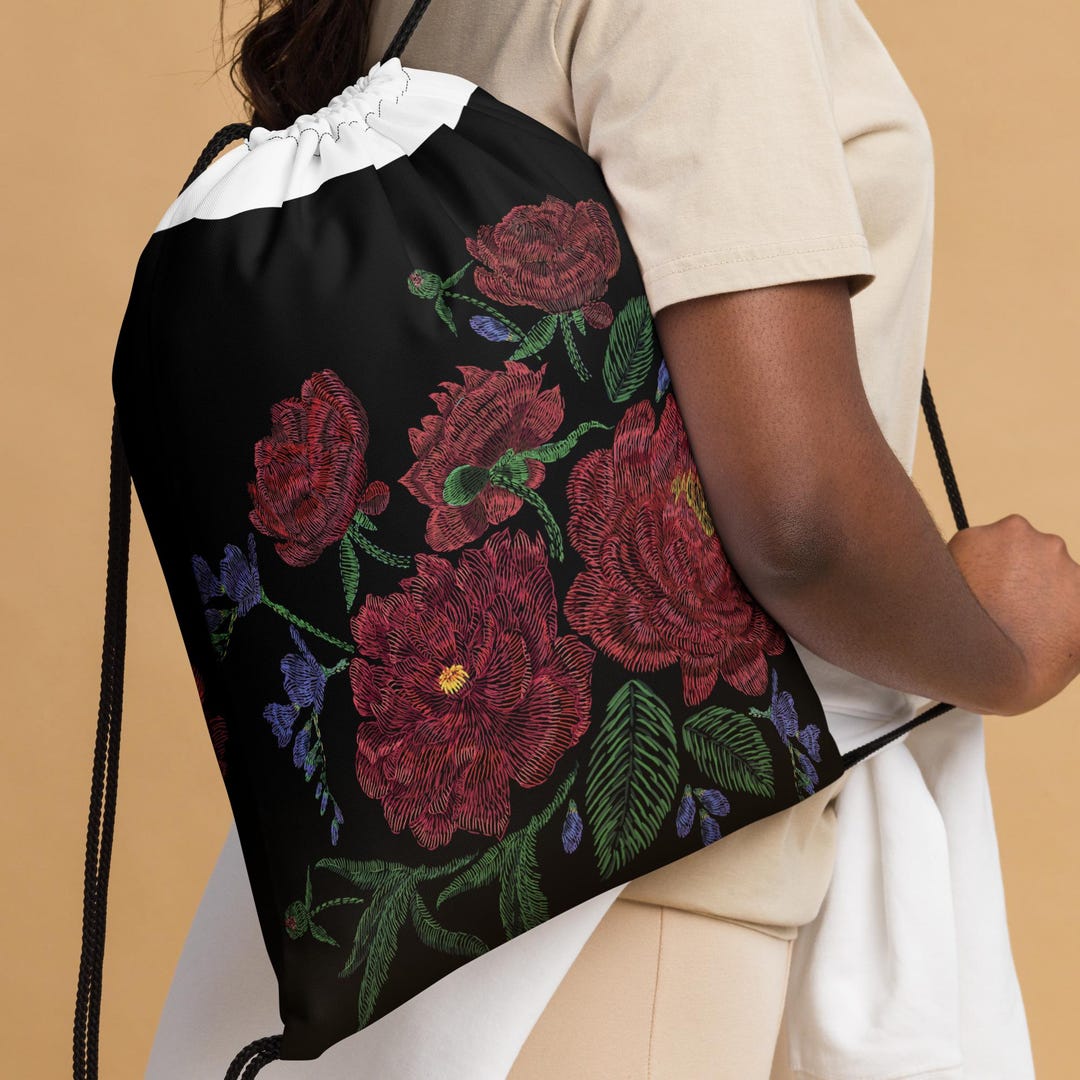 Red Rose Gym Bag | LEON by Bers Cotton Backpack | Floral Daypack ...