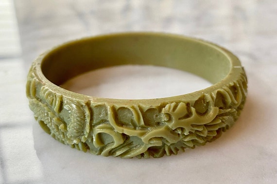 Rare Green Celluloid Dragon Bracelet - Gem