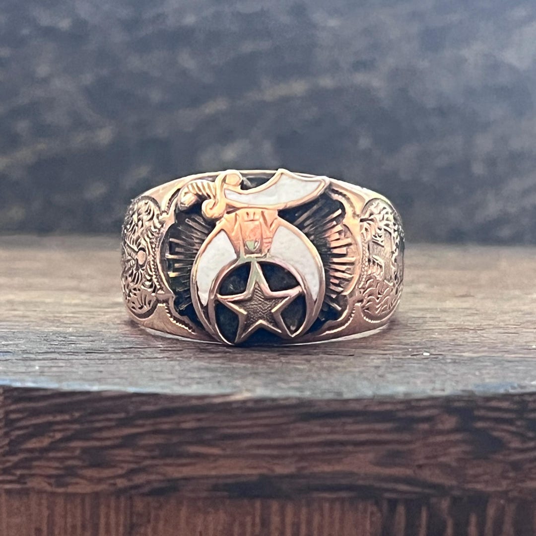 Shriner's Masonic 10k Gold Ring: Ostby Barton Enamel Crescent Scimitar ...