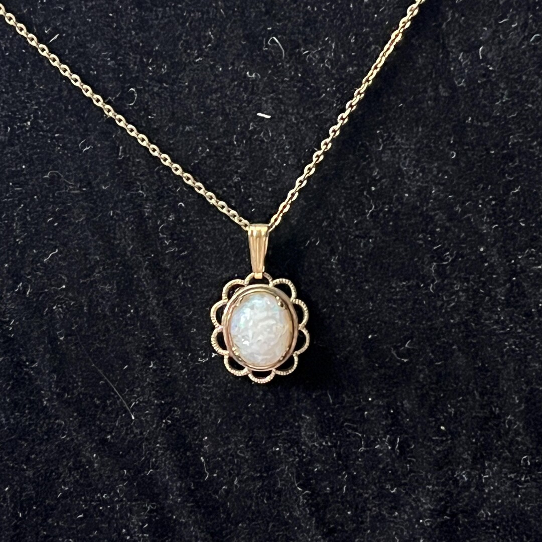 Floating Opal Pendant Necklace Mid-century 14K Gold Overlay Vintage ...