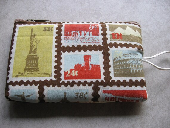Padded Zipper Bag in Vintage Postage Stamp Print | Etsy