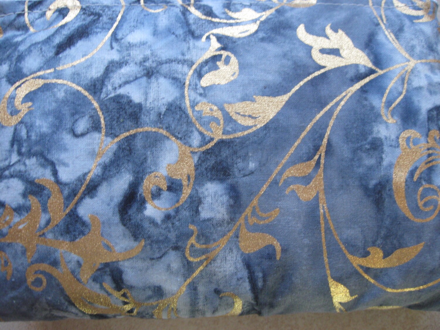 Gold Leaves Print Blue Batik Fabric Padded Makeup Jewelry Bag - Etsy