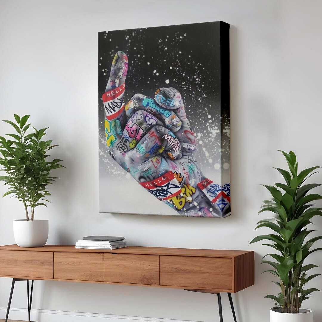 Graffiti Middle Finger Print, Profane Hand Gesture, Hip Hop Canvas ...