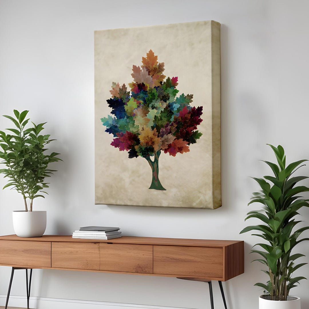 Colorful Sycamore Tree Wall Art, Minimal Canvas Wall Art, Housewarming ...