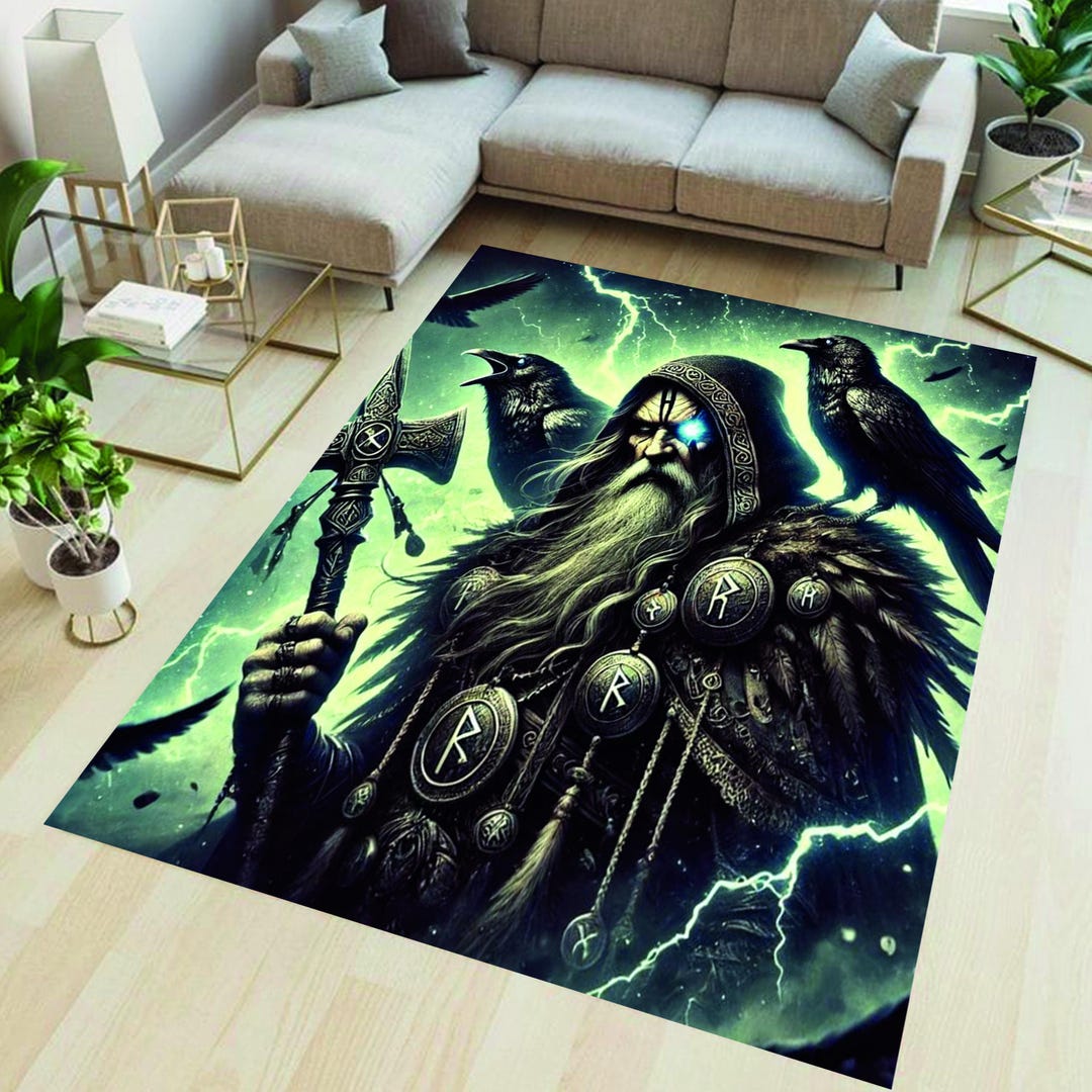God Odin and His Ravens Munin and Hugin Rug,norse Mythology and ...