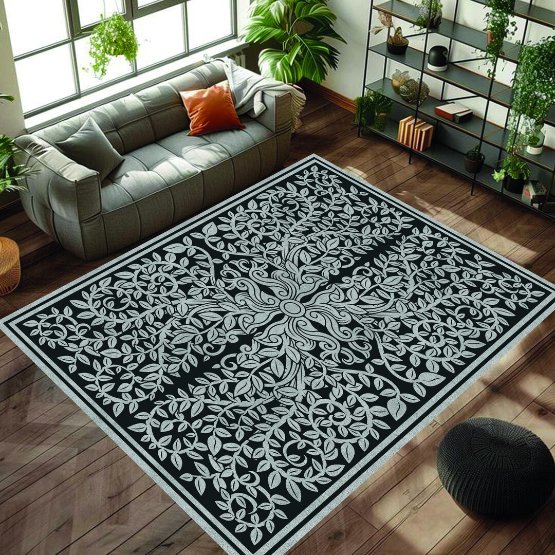 Ivy Rug,black and White Rug for Livingroom,plant Rug,modern Rug ...
