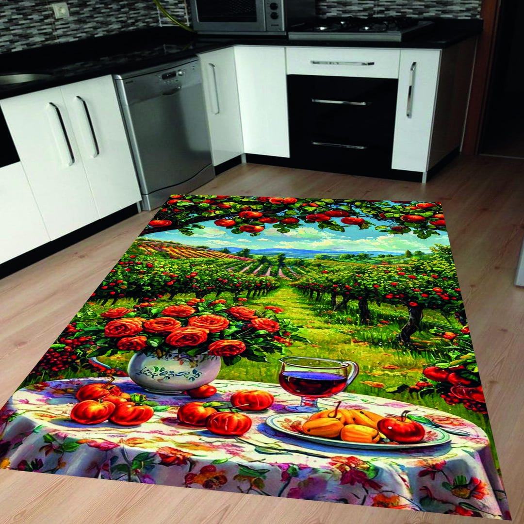 Garden Themed Rug,nature Themed Kitchen Rug,red Apple Rug,kitchen Rug ...