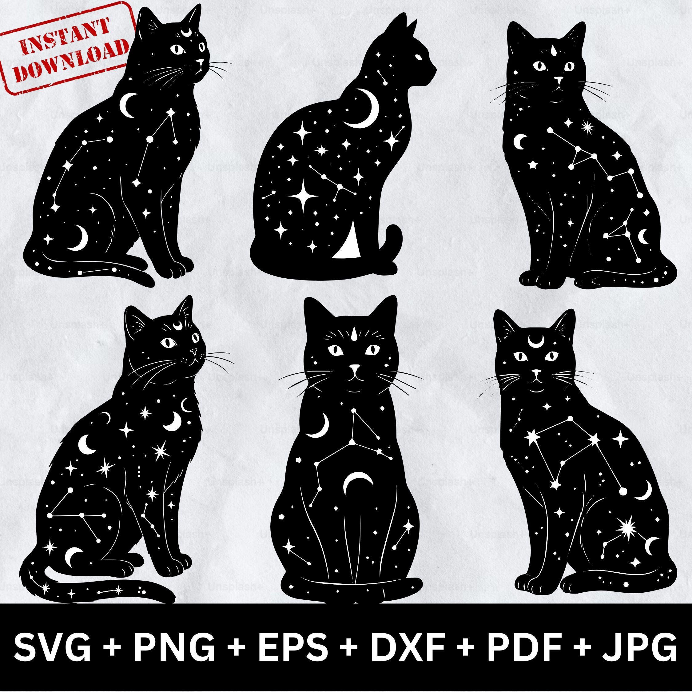 Mystical Cat SVG PNG Bundle Constellation Moon Star Clipart Celestial ...