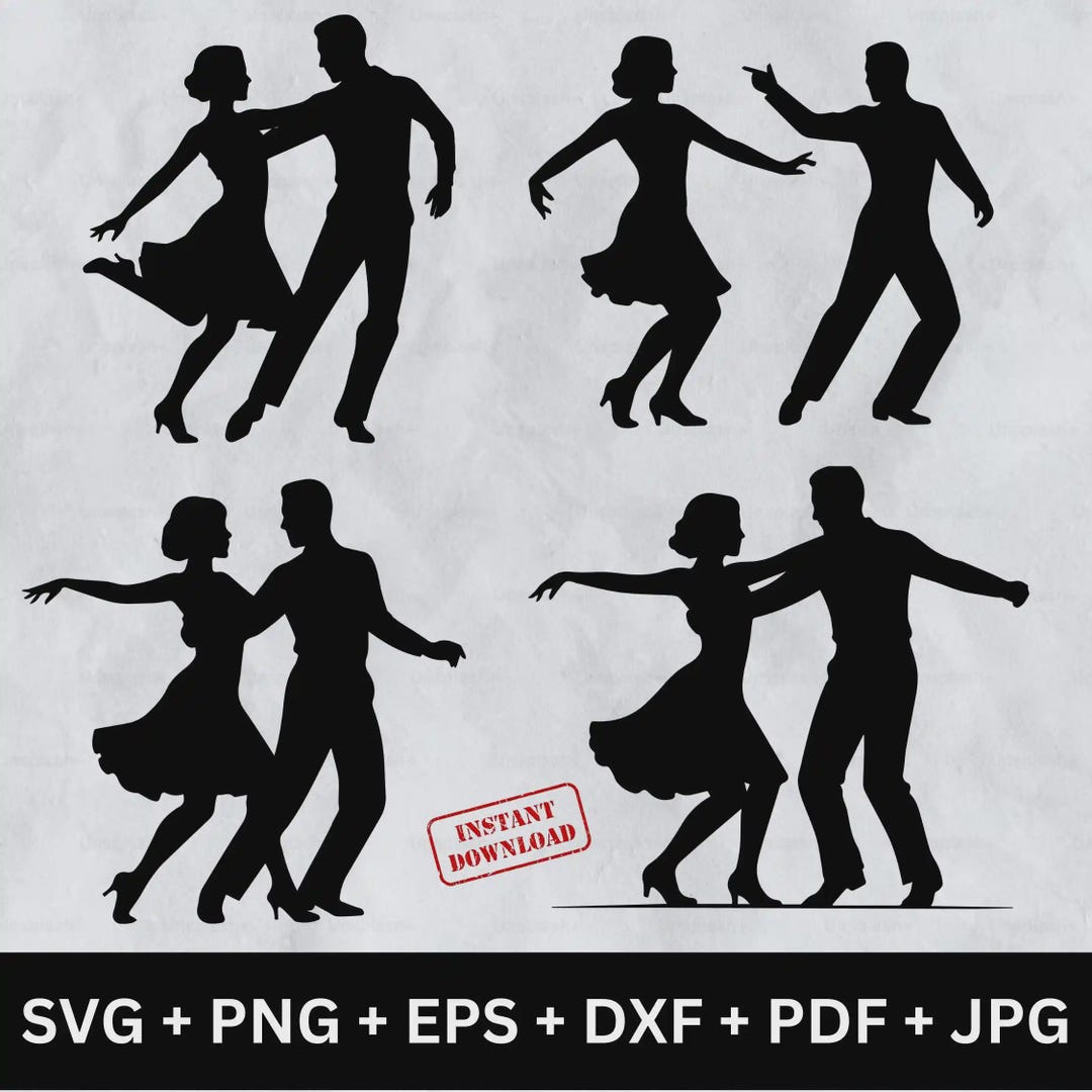 Swing Dance Couple SVG Bundle, Retro Silhouette Clipart (digital ...