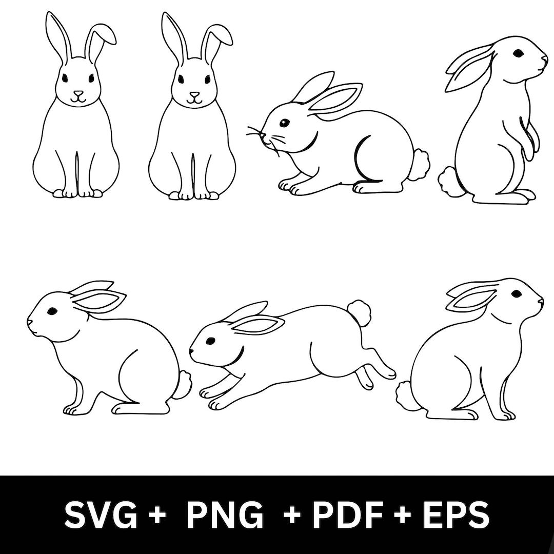 Easter Bunny Outline SVG Bundle Bunny Silhouette Rabbit Vector EPS ...