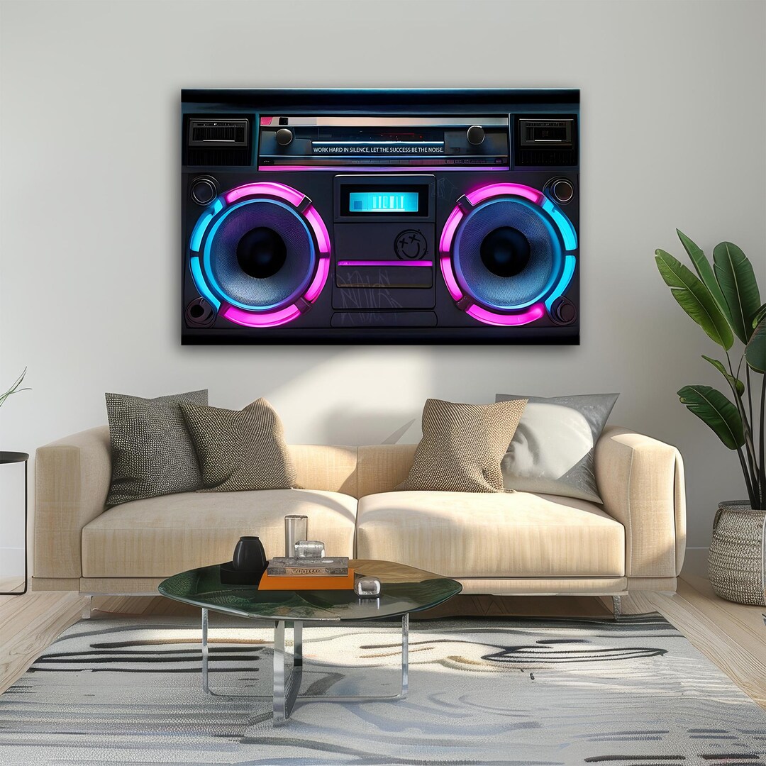 Neon Pop Art Boombox, 90s Music Decor Print for Living Room, Canvas ...