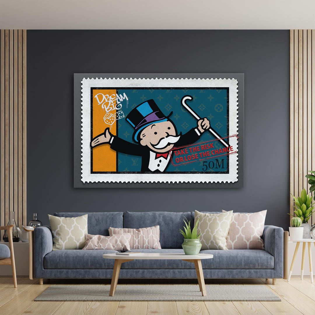 Mr Monopoly Money Game Canvas Art Print With Graffiti & Positive Quote ...