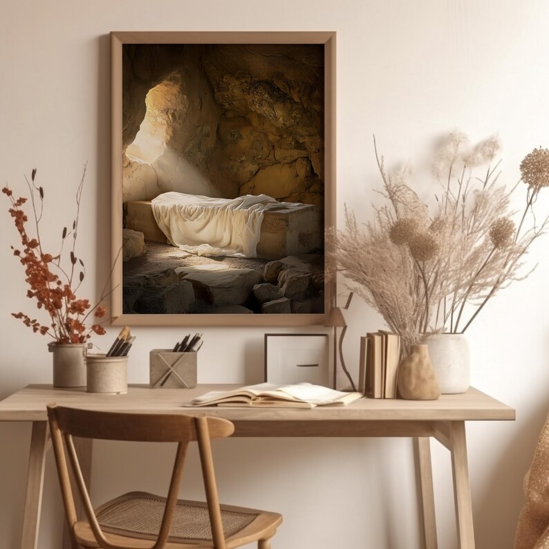 Empty Tomb Printable | He is Risen Wall Art | Christian Easter Decor ...