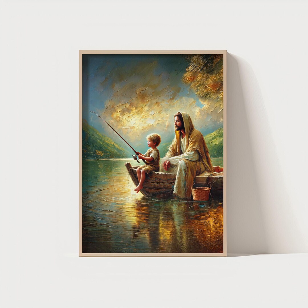 Jesus and Boy Fishing-jesus Fishing, Bible Art, Faith-inspiring ...