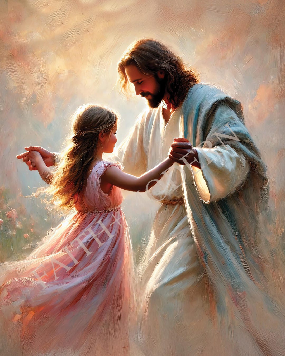 5 Digital Downloads of Jesus and Girls Art | Printable Christian Wall ...