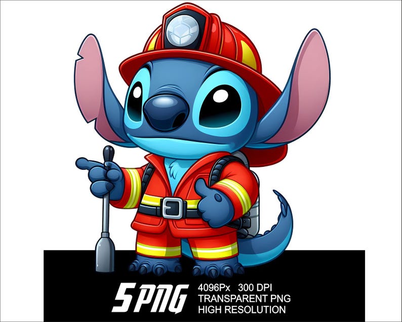5 PNG Stitch Fireman Design Hero Firefighter Stitch Png High Resolution ...