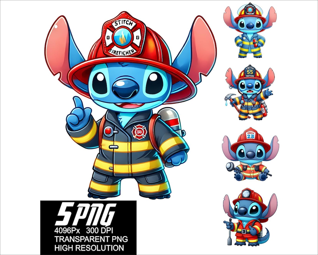 5 PNG Stitch Fireman Design Hero Firefighter Stitch Png High Resolution ...