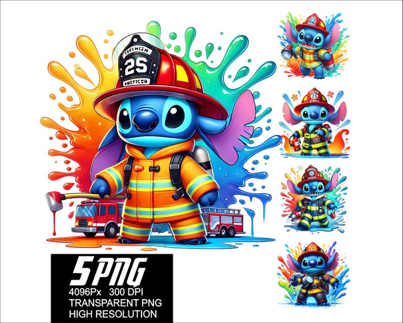 5 PNG Stitch Firefighter Design Hero Fireman Stitch Png High Resolution ...