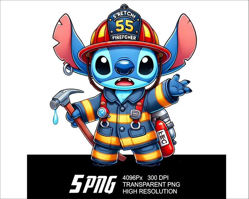 5 PNG Stitch Fireman Design Hero Firefighter Stitch Png High Resolution ...