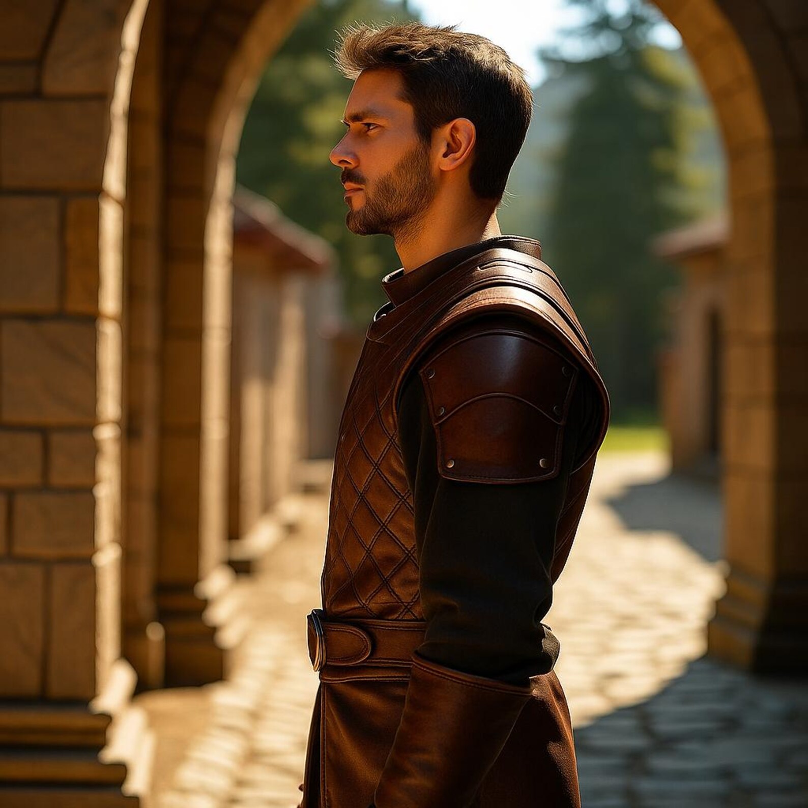 Genuine Leather Armor Vest | Men’s Brown Leather Cuirass With Shoulder ...