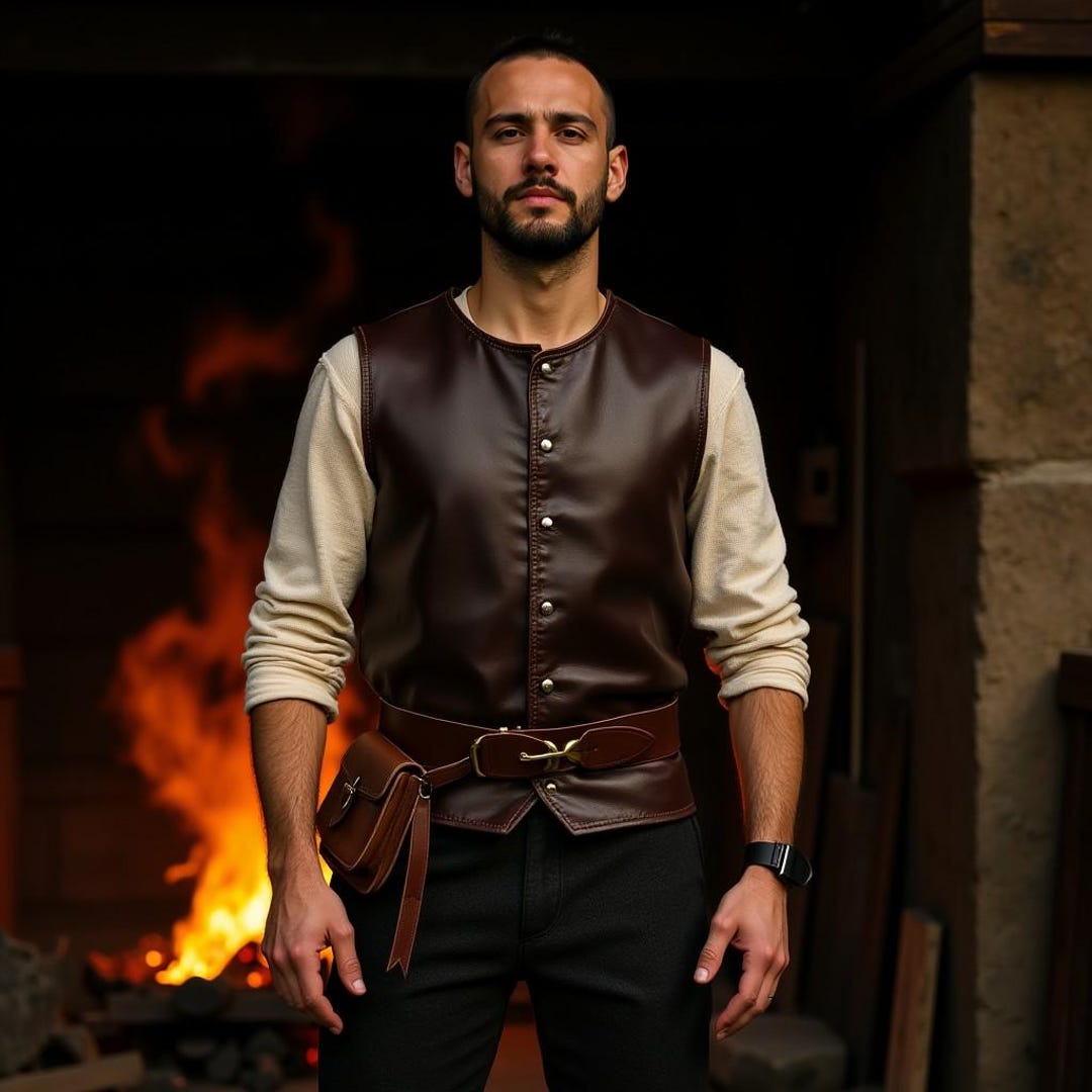Men’s Brown Genuine Leather Vest | Medieval Renaissance Festival Outfit ...