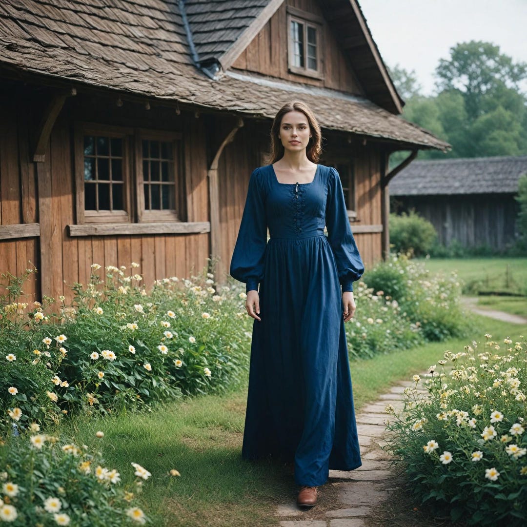 Enchanting Navy Blue Renaissance Gown | Elegant Lace-up Front | Long ...