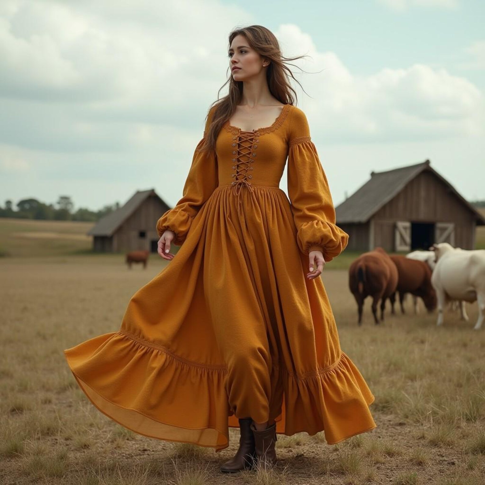 Vibrant Mustard Yellow Renaissance Dress | Lace-up Front Medieval Dress ...