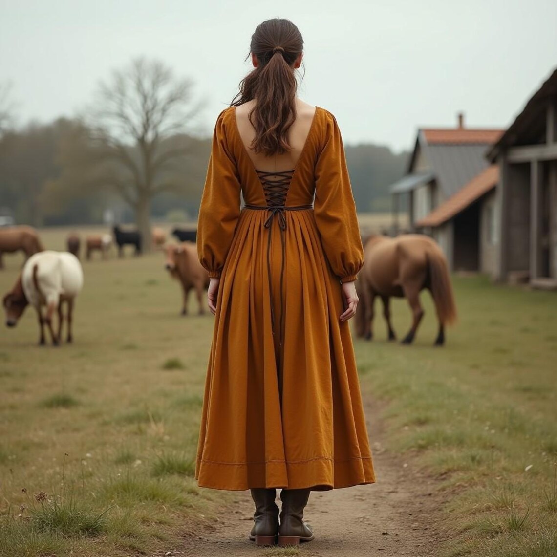 Vibrant Mustard Yellow Renaissance Dress | Lace-up Front Medieval Dress ...
