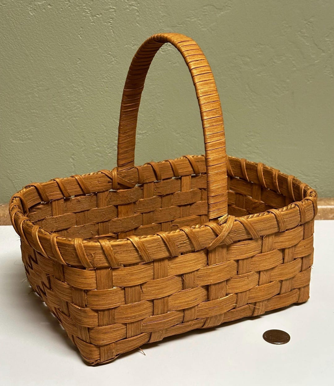 Vintage Large Rectangle Woven Basket W/ Wrapped Handle Very Nice ...