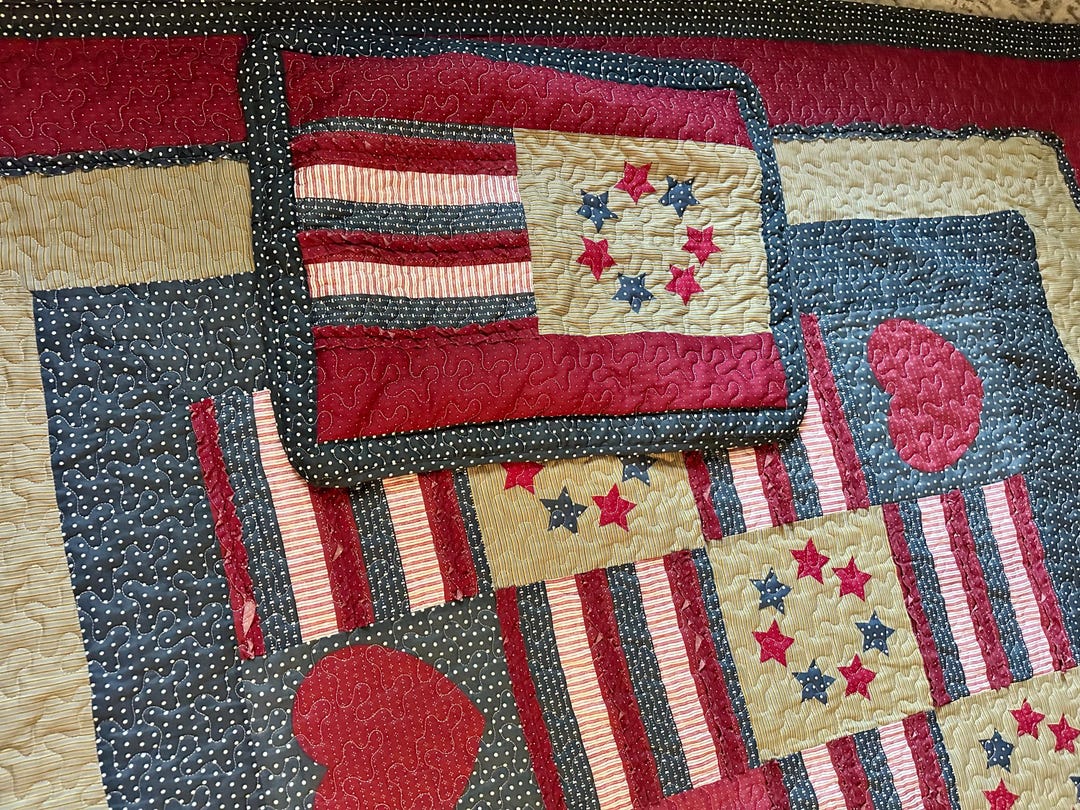 PEM AMERICA American Flag Patriot Full Queen Patchwork Quilt & 1 Sham ...