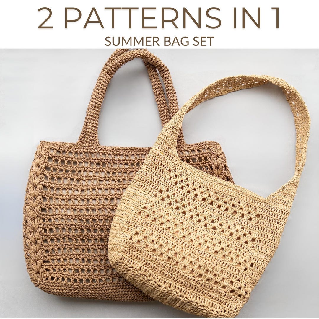 2-in-1 Crochet Bag Pattern - Summer Raffia Tote Bag PDF Pattern Set ...