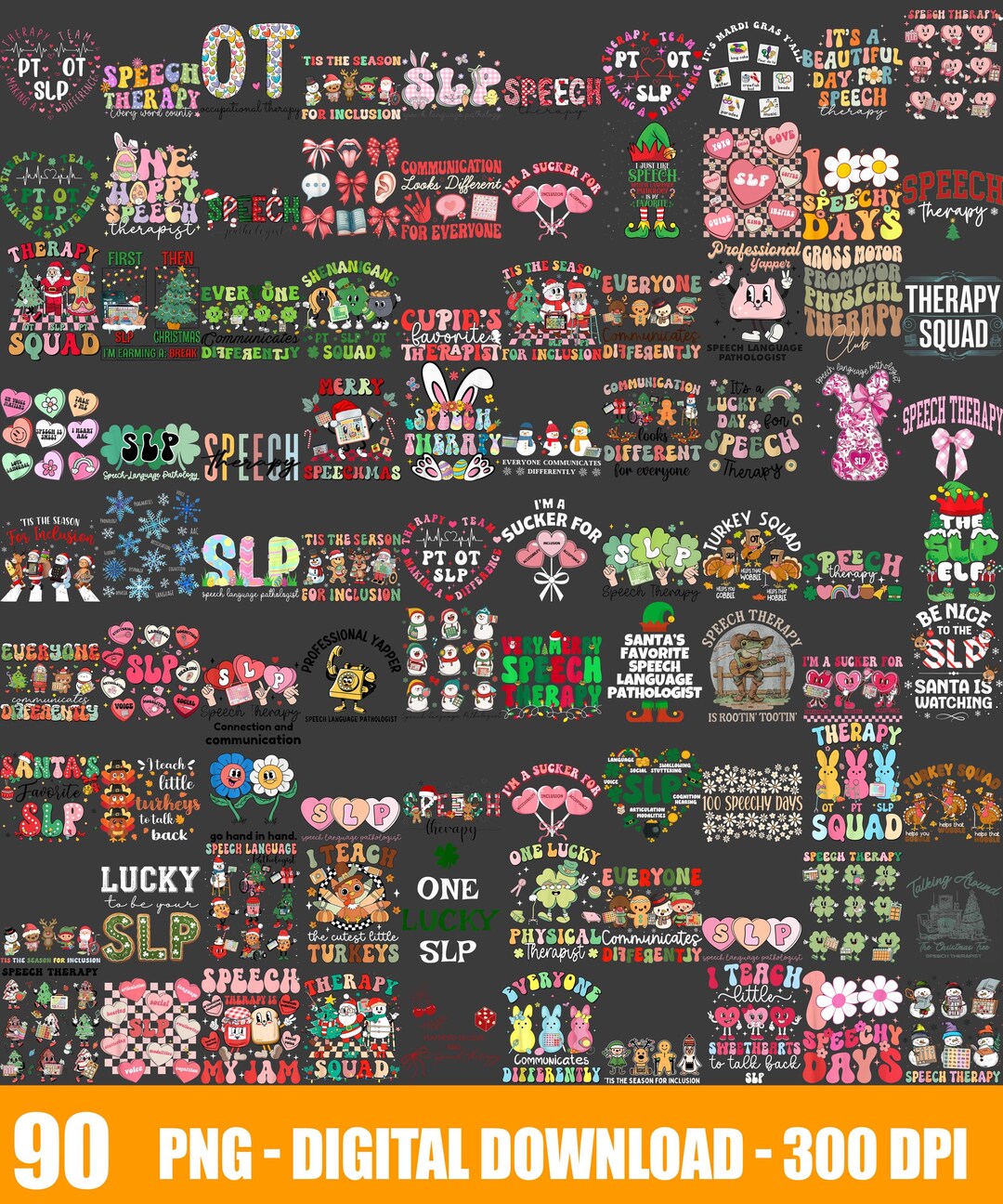 SLP Png Bundle, Speech Therapist Png, Communication Life Png, Retro ...