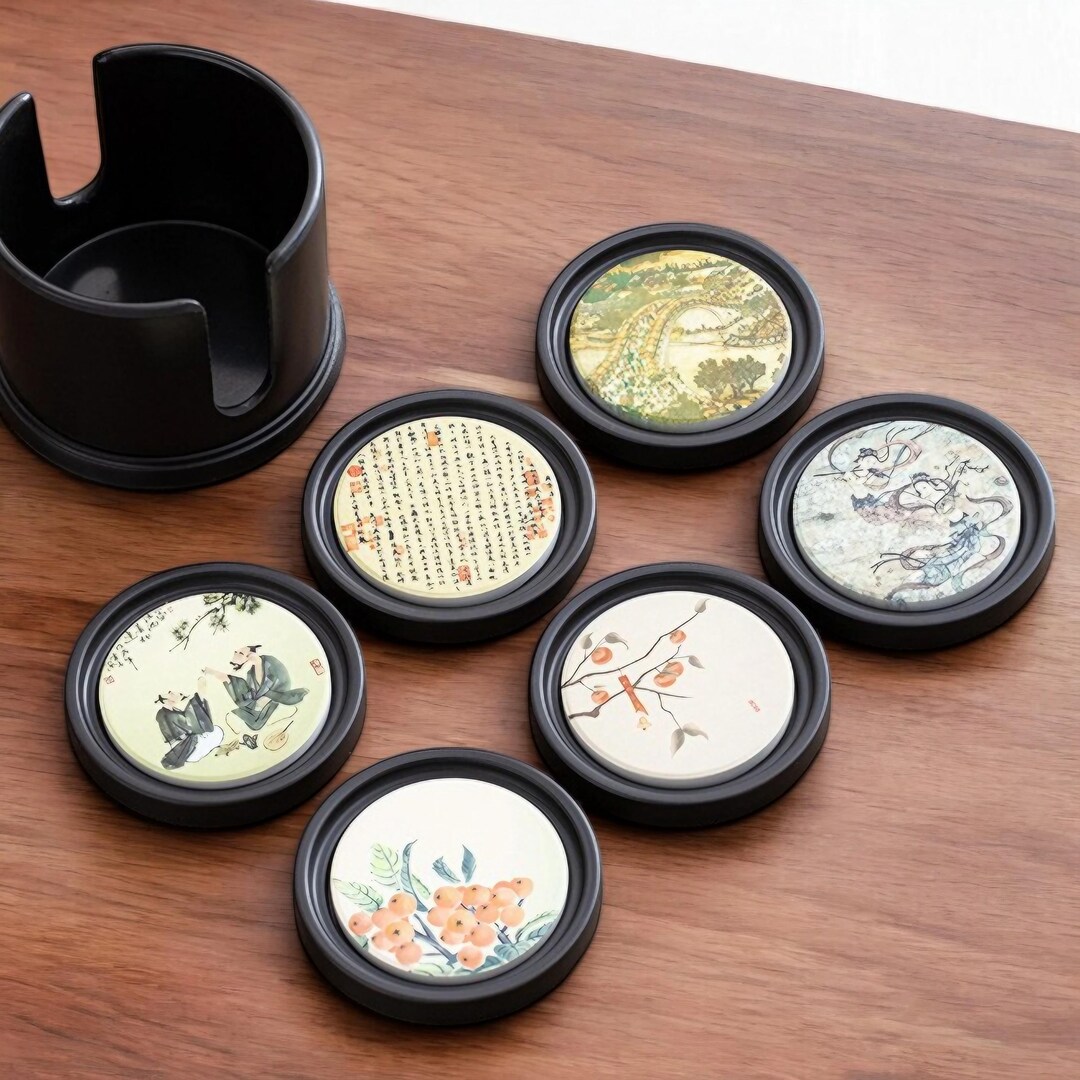 Japanese Round Tea Coasters Set - Traditional Wooden Tea Coasters for ...