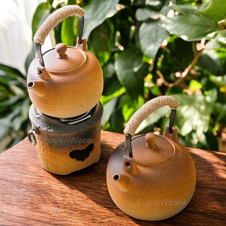Rustic Ceramic Teapot Set: Japanese Kyusu Kettle With Tea Warmer - Etsy