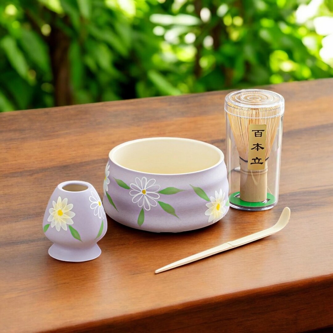 Matcha Set – Japanese Ceramic Matcha Set With Hand-painted Purple ...