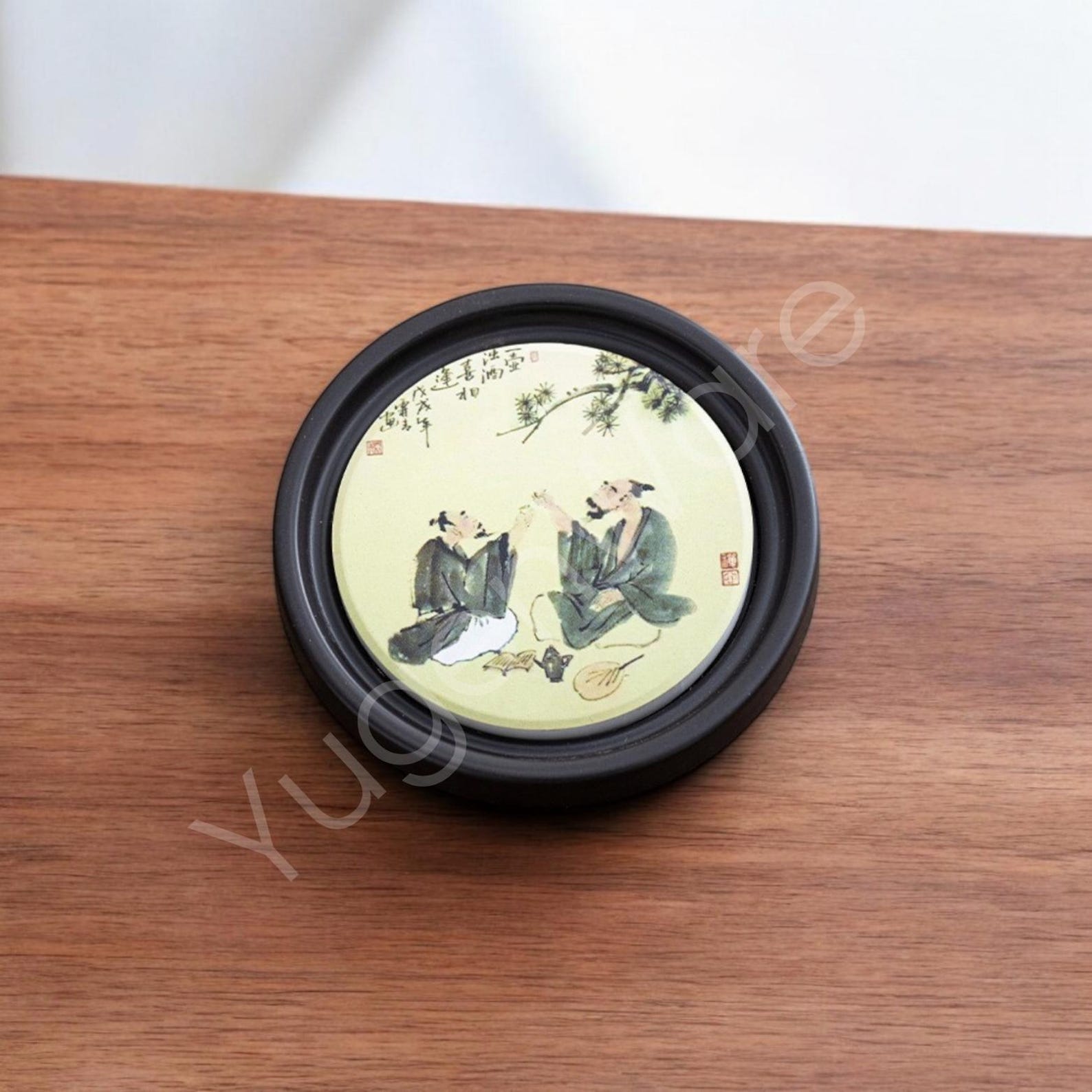 Japanese Round Tea Coasters Set - Traditional Wooden Tea Coasters for ...