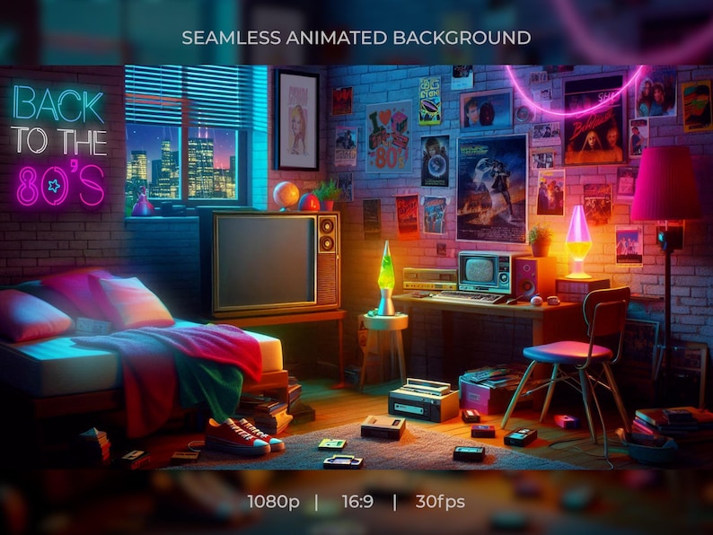 Back to the 80s Neon Sign Animation | Retro 80s Looped Video Background ...