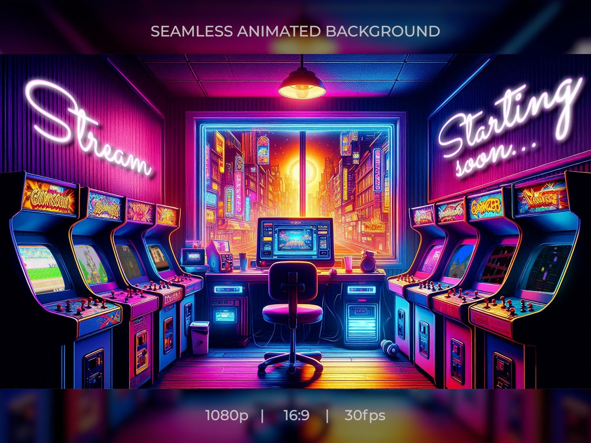 Arcade Stream Starting Soon Neon Sign Animation | Animated Gamer Arcade Background | Looped HD ...