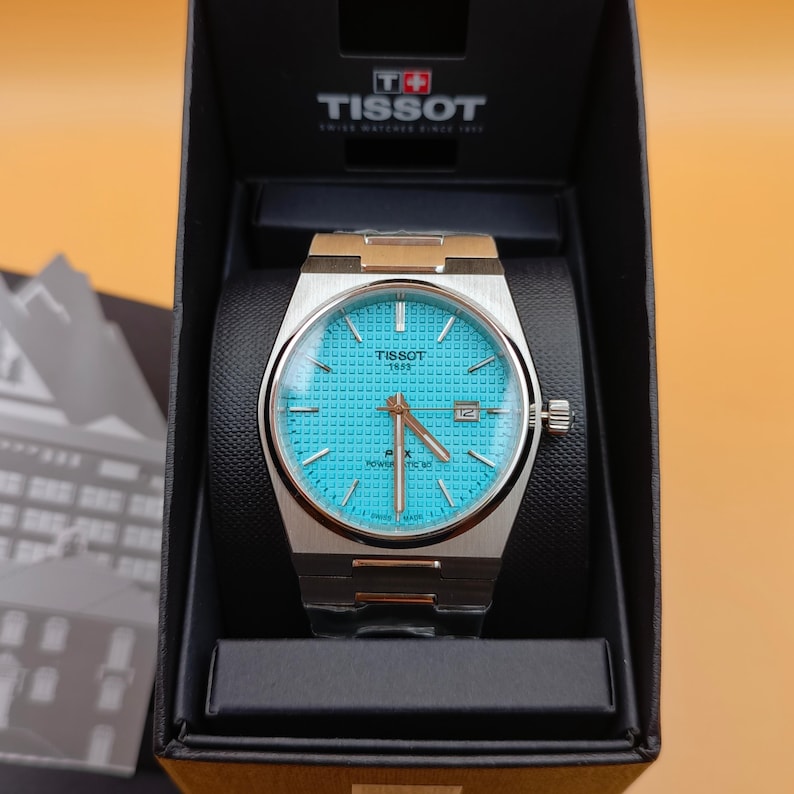 Tissot PRX T-classic Powermatic 80 Swiss Made Textured Tiffany Blue ...