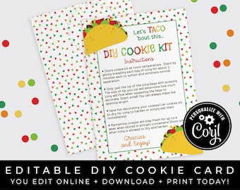 CUSTOMIZABLE DIY Taco Cookie Kit Instructions Printable Card | Etsy