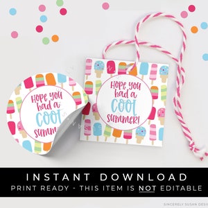 Instant Download Popsicle Tag, Hope You Had a Cool Summer Printable Tag ...