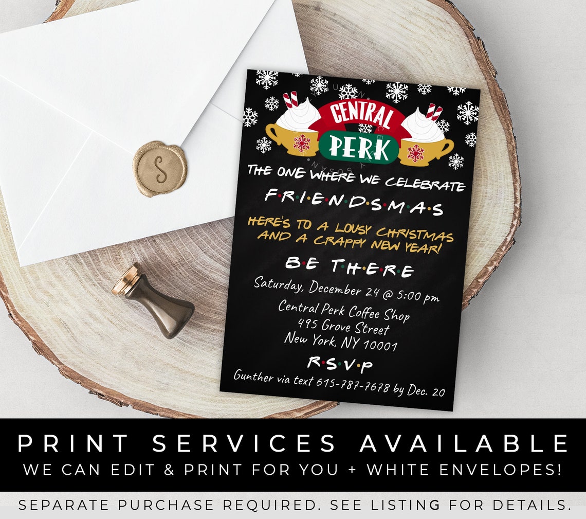 Friends TV Show Christmas Party Invitation Friendsmas Central Perk ...