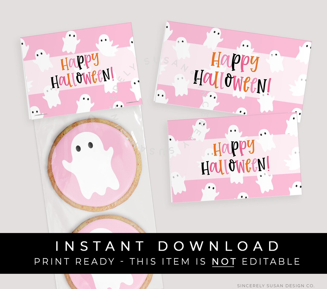 Instant Download Pink Ghost Halloween Bag Topper, Happy Halloween Ghost ...