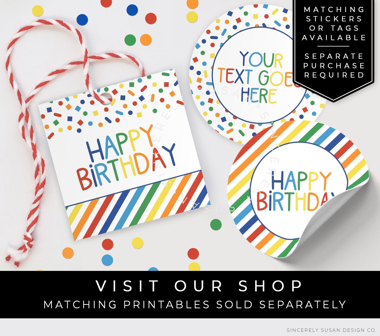 CUSTOMIZABLE Happy Birthday Rainbow Confetti Tag, Rainbow Sprinkles ...