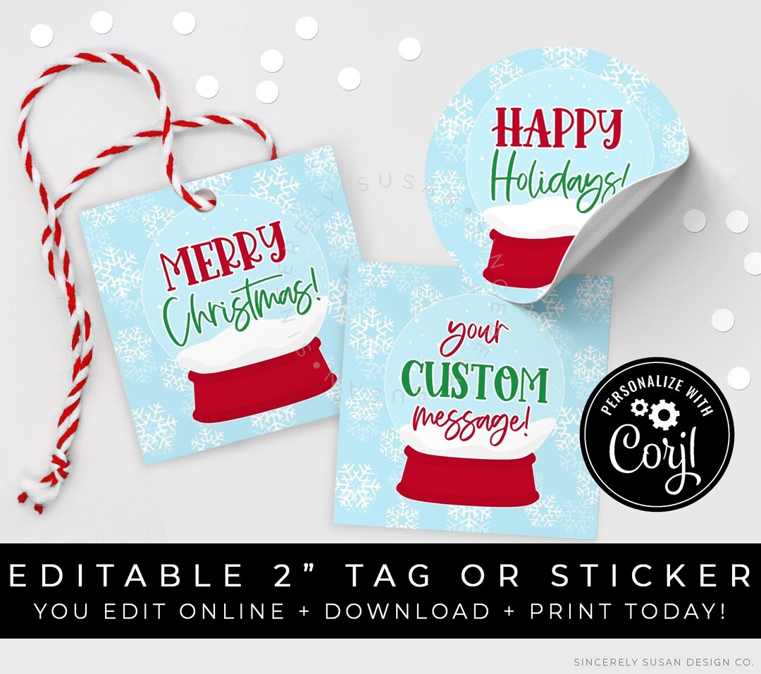 CUSTOMIZABLE Christmas Snowglobe Holiday Tag, Merry Christmas Happy ...