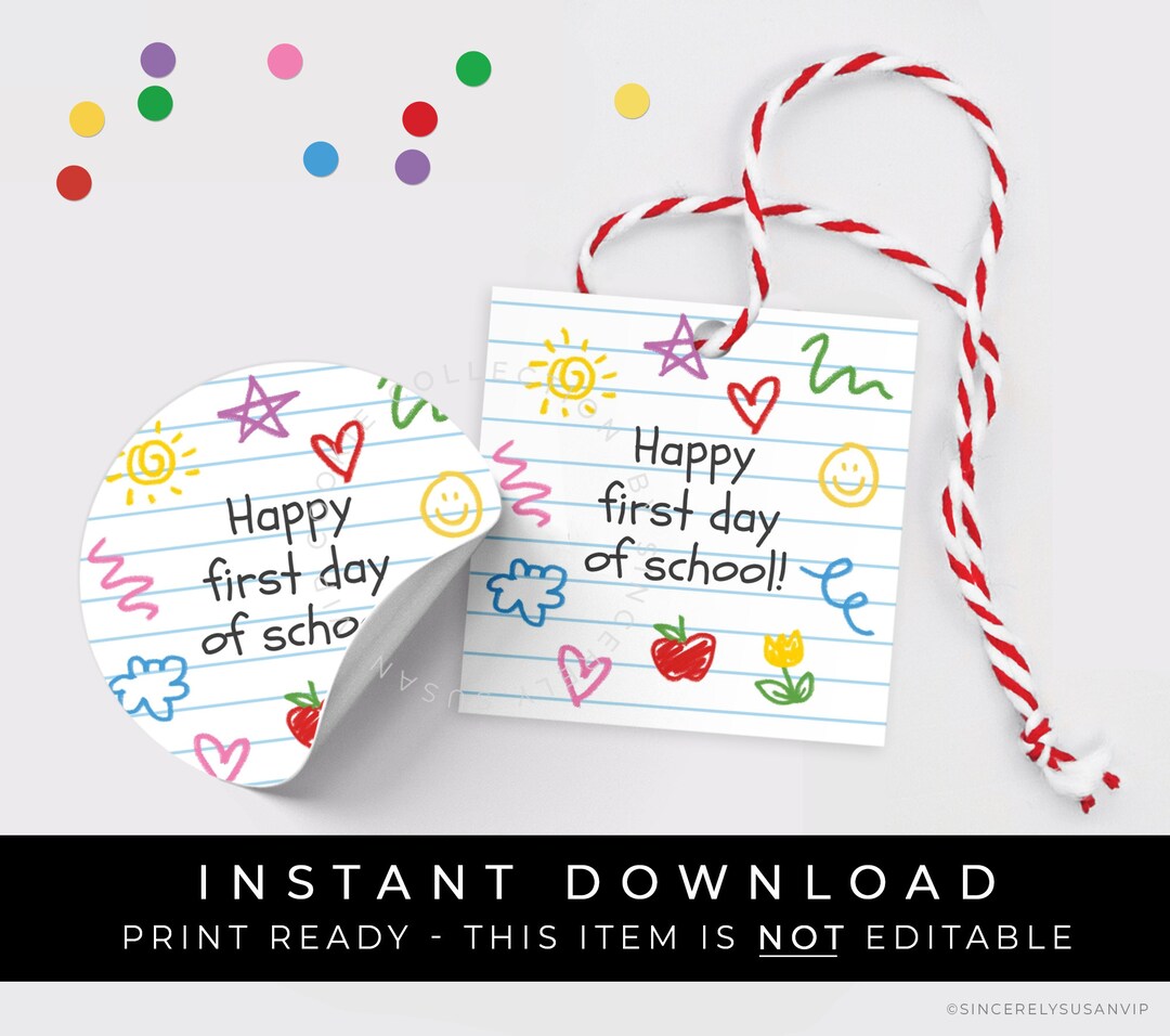Instant Download Happy First Day of School Printable Tag, Crayon Back ...