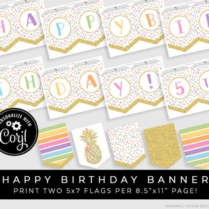 Pineapple Birthday Banner Aloha Luau Party Decorations Rainbow Confetti ...