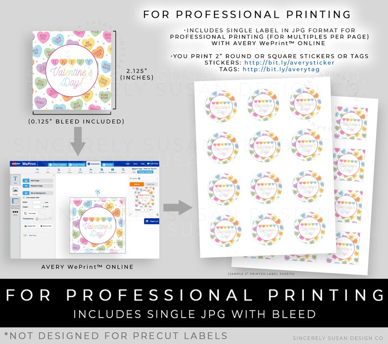 Instant Download Happy Valentine's Day Cookie Tag, Rainbow Candy Hearts ...
