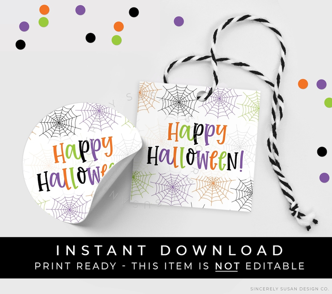 Instant Download Happy Halloween Spider Web Tag, Printable Spooky ...